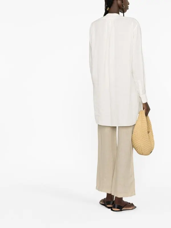 Aspesi Collarless Linen Bib Shirt - Neutrals