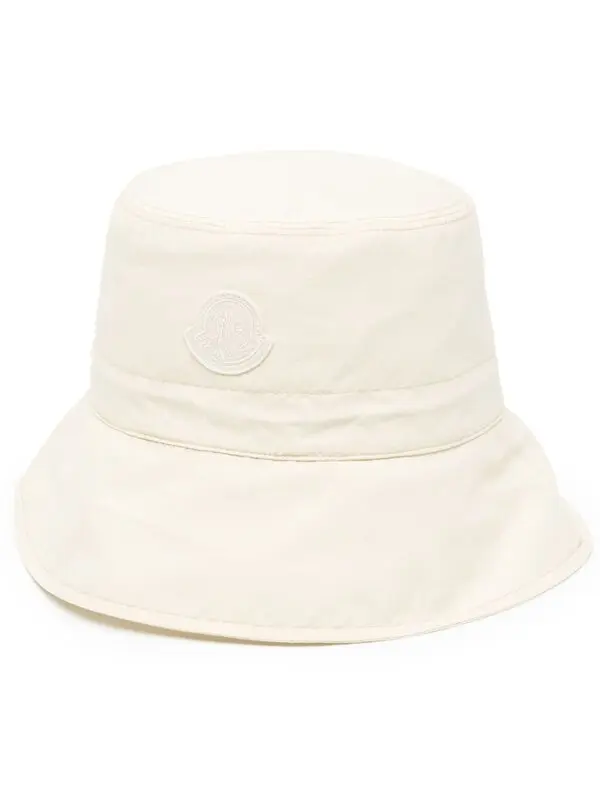 Moncler Logo-patch Cotton Bucket Hat - Neutrals