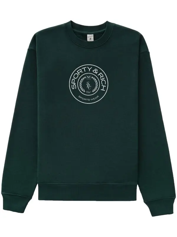 SPORTY & RICH Connecticut Crest Cotton Sweatshirt - Green