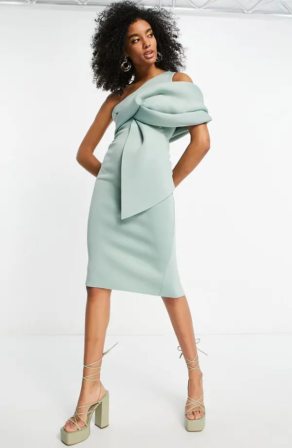 slim fit dress slacks BABARONI Chiffon Dark Green Bridesmaid Dresses A-line One Shoulder  Sleeveless Floor-length – BABARONI UK main image 1