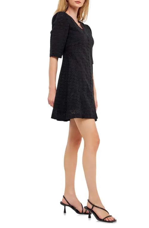 English Factory Broderie Lace Mini Dress - Black