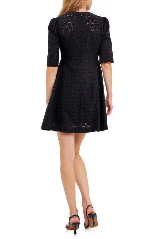 English Factory Broderie Lace Mini Dress - Black