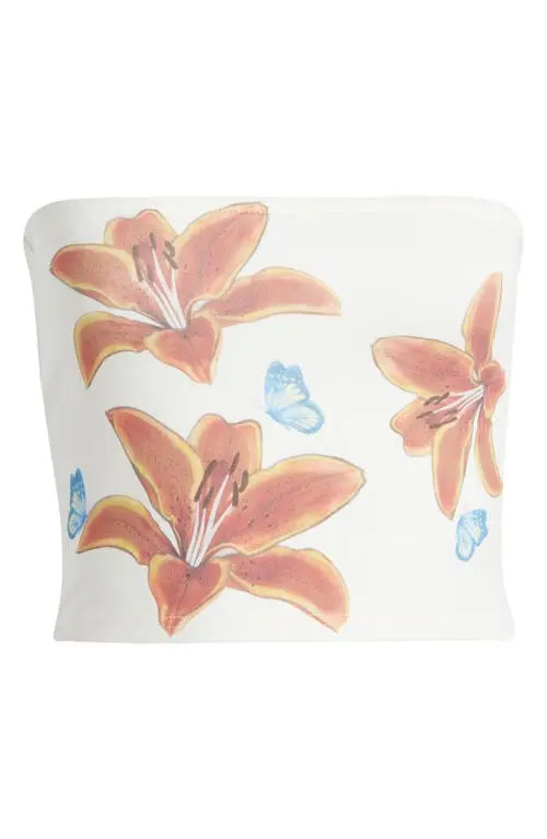 EDIKTED Tiger Lily Print Cotton Tube Top - White