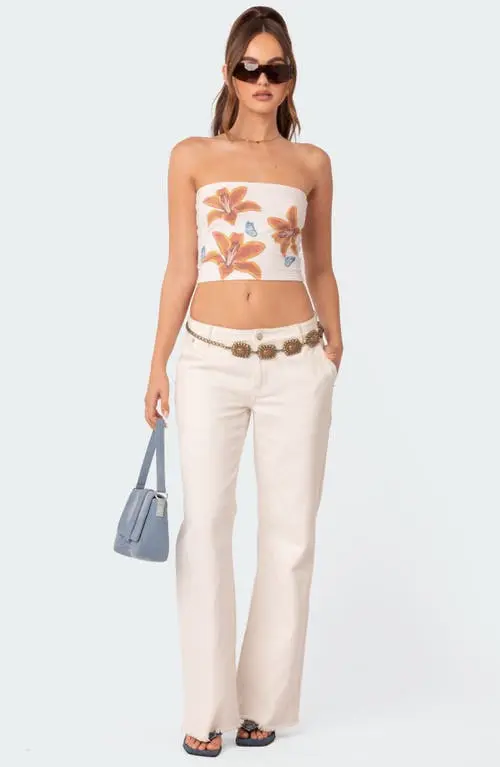EDIKTED Tiger Lily Print Cotton Tube Top - White