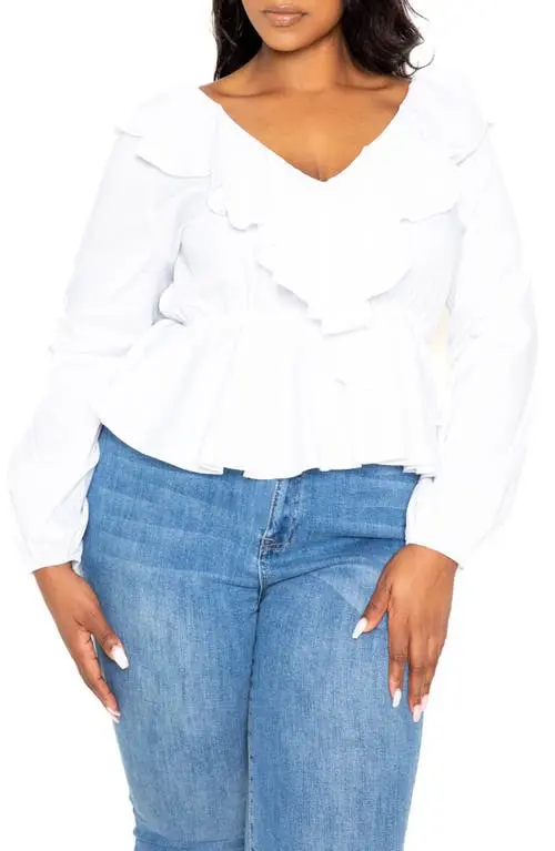 BUXOM COUTURE Ruffle Peplum Blouse - White