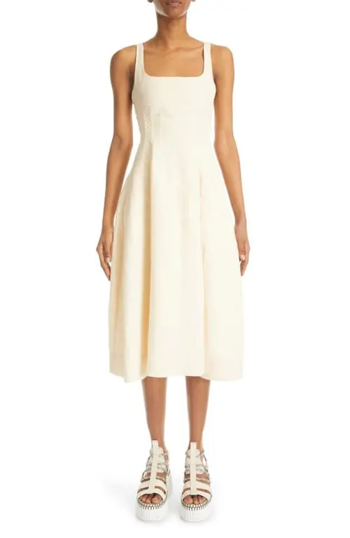 Chloé Vertical Dart Linen Midi Dress