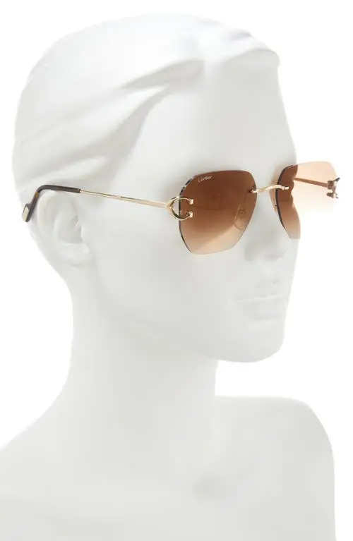 Cartier 58mm Rimless Rectangular Sunglasses - Gold