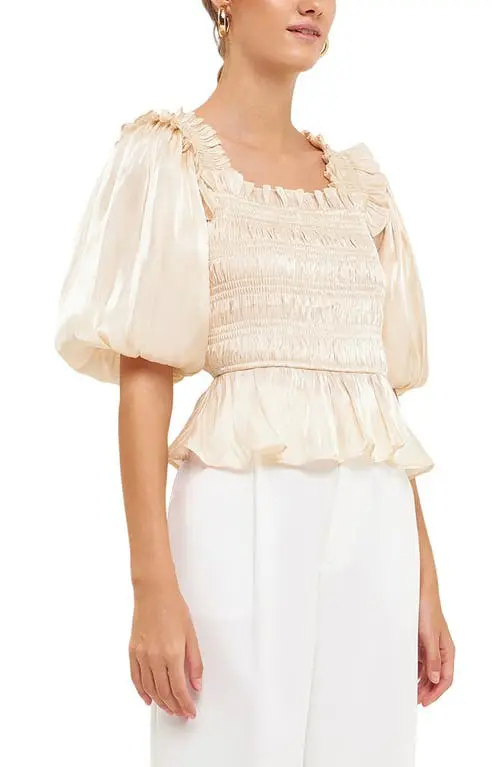 Endless Rose Sheen Smocked Blouse - Cream