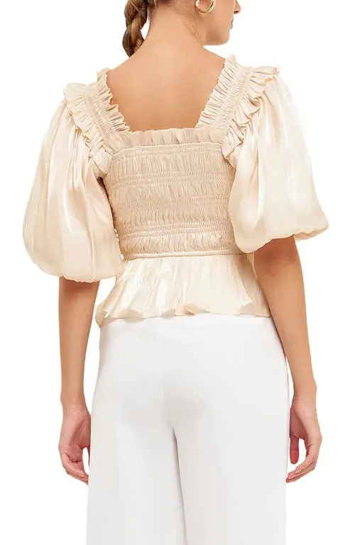 Endless Rose Sheen Smocked Blouse - Cream