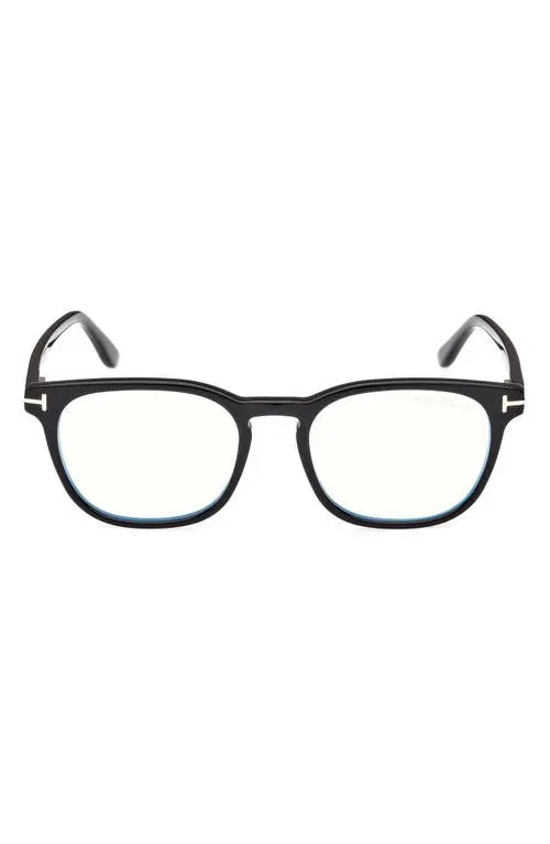TOM FORD 53mm Square Blue Light Blocking Eyeglasses - Shiny Black