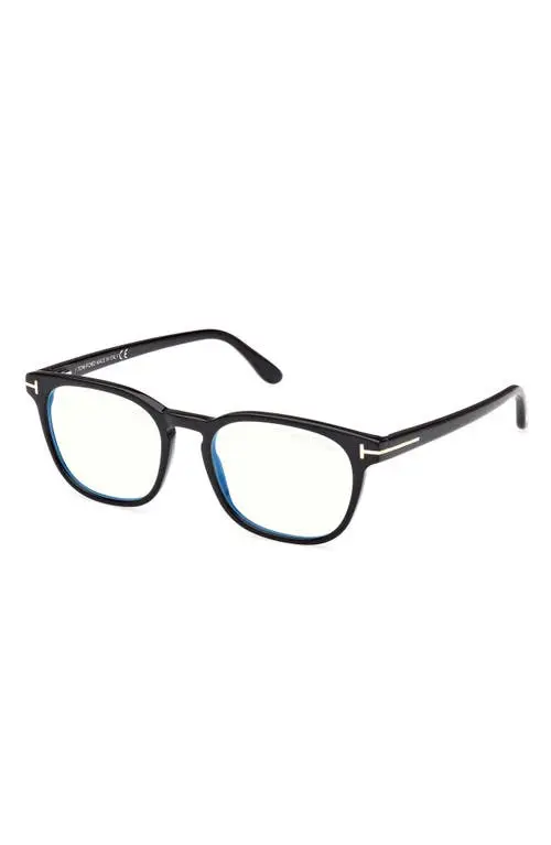TOM FORD 53mm Square Blue Light Blocking Eyeglasses - Shiny Black