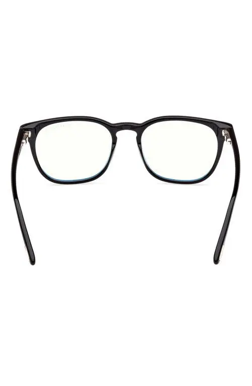 TOM FORD 53mm Square Blue Light Blocking Eyeglasses - Shiny Black