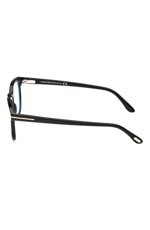 TOM FORD 53mm Square Blue Light Blocking Eyeglasses - Shiny Black
