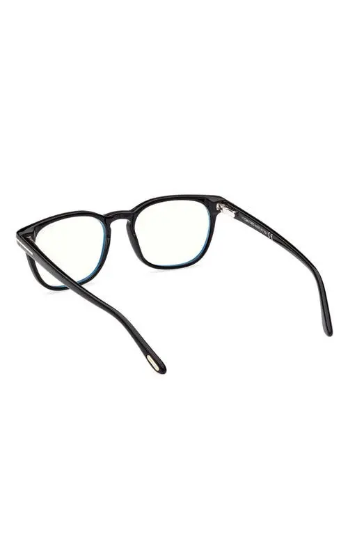 TOM FORD 53mm Square Blue Light Blocking Eyeglasses - Shiny Black