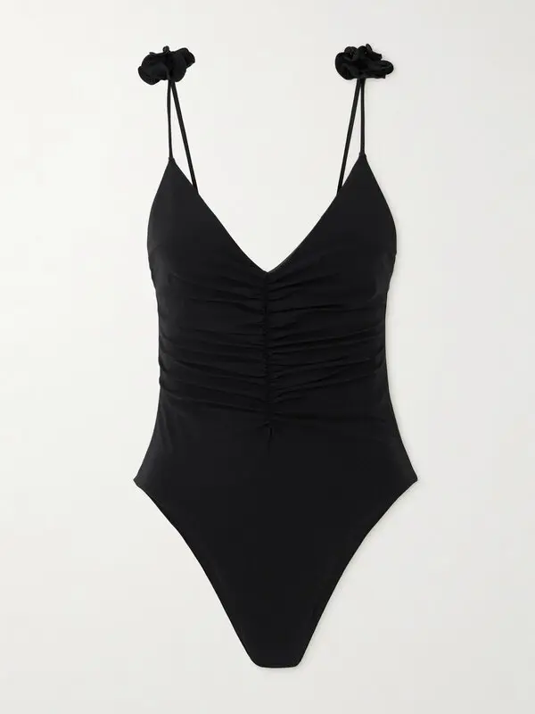 Magda Butrym Appliquéd Ruched Swimsuit - Black
