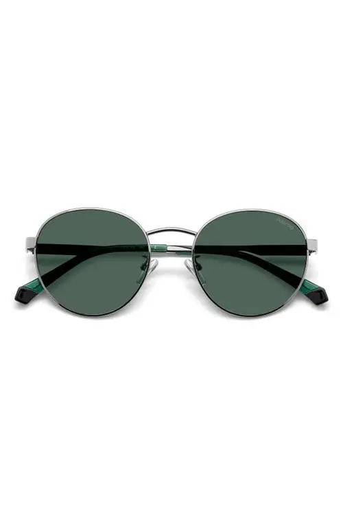 POLAROID 52mm Polarized Round Frame Sunglasses - Ruthenium/ Green Polarized