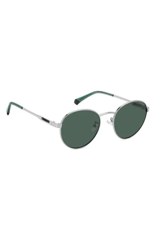 POLAROID 52mm Polarized Round Frame Sunglasses - Ruthenium/ Green Polarized