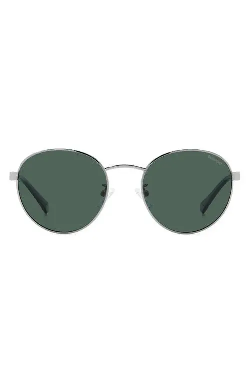 POLAROID 52mm Polarized Round Frame Sunglasses - Ruthenium/ Green Polarized