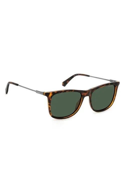 POLAROID 55mm Polarized Rectangular Sunglasses - Havana/green Polarized