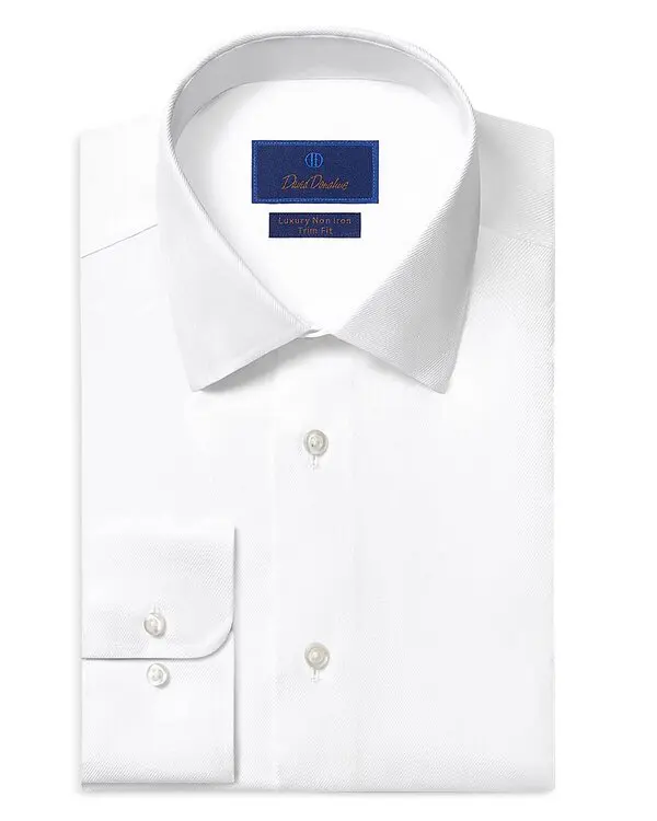 David Donahue Trim Fit Twill Non Iron Dress Shirt - White/white