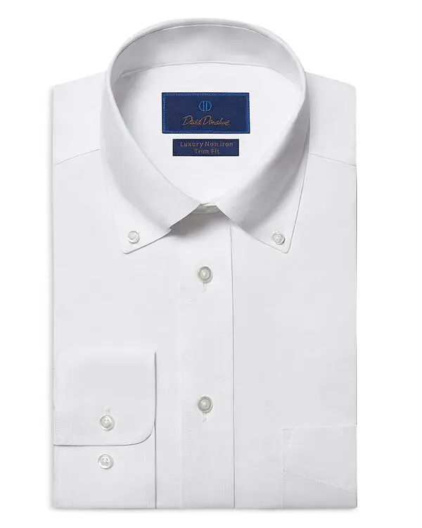 David Donahue Trim Fit Pinpoint Oxford Non Iron Dress Shirt - White/white