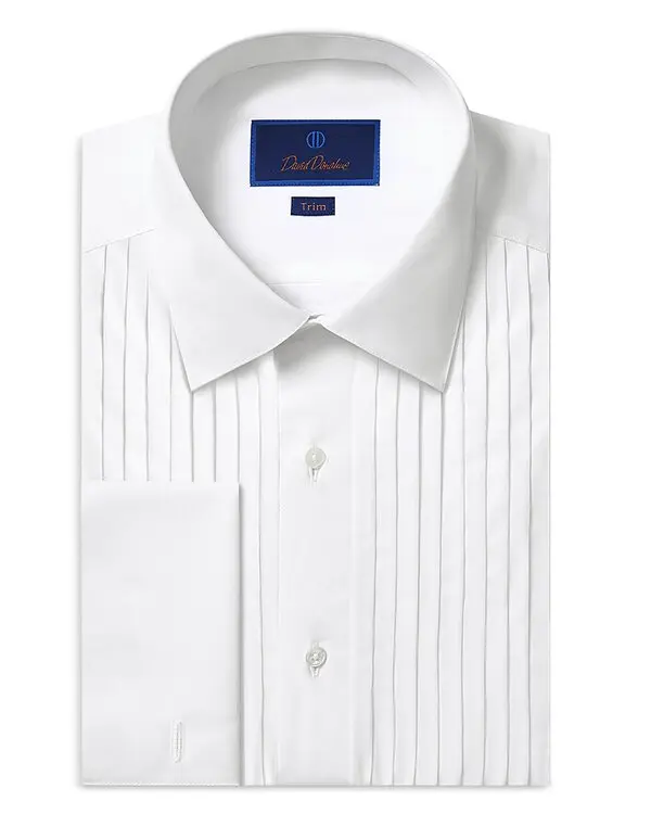 David Donahue Trim Fit 18 Pleated Bib Front Formal Shirt - White