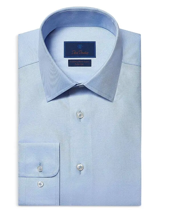 David Donahue Trim Fit Twill Non Iron Dress Shirt - Sky