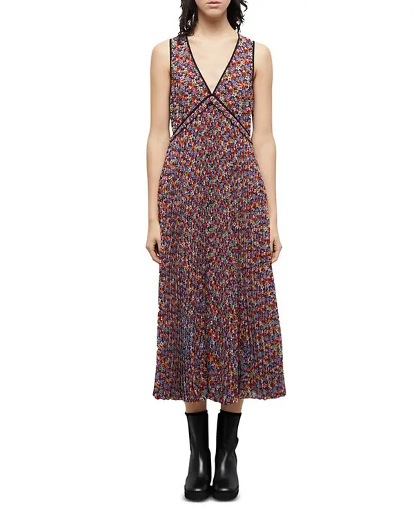 The Kooples Blazing Field Floral Print Pleated Midi Dress In Multi - 65%  Off | Editorialist