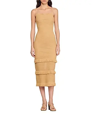 Sandro Anvers Pointelle Knit Midi Dress In Camel - 20% Off | Editorialist