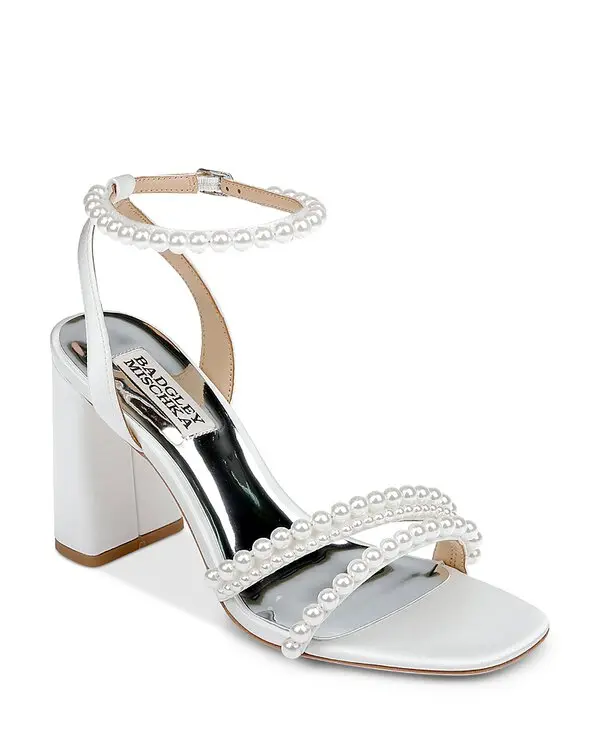 Badgley Mischka Feisty Ankle Strap High Heel Sandals - White Satin