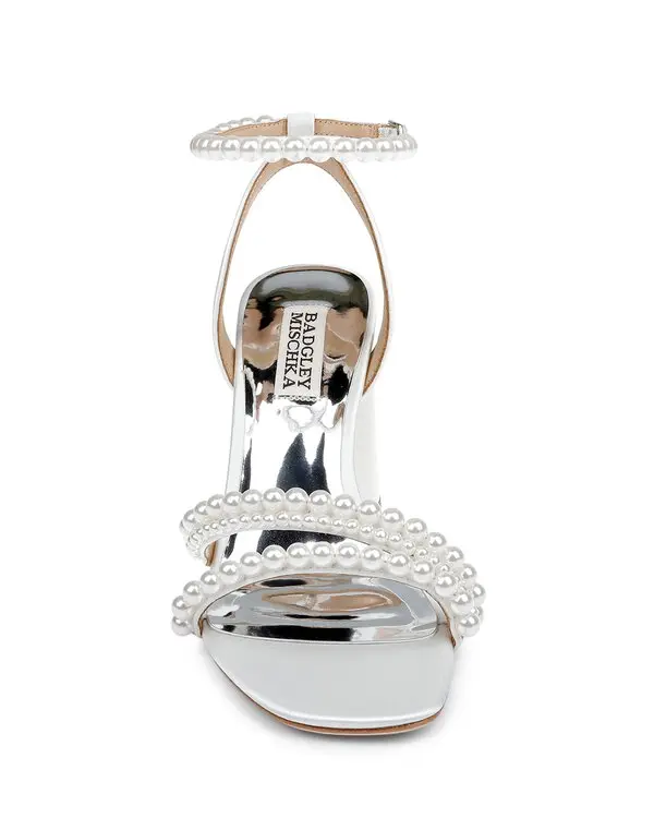 Badgley Mischka Feisty Ankle Strap High Heel Sandals - White Satin