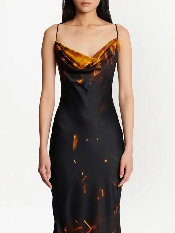Balmain Fire-print Maxi Dress