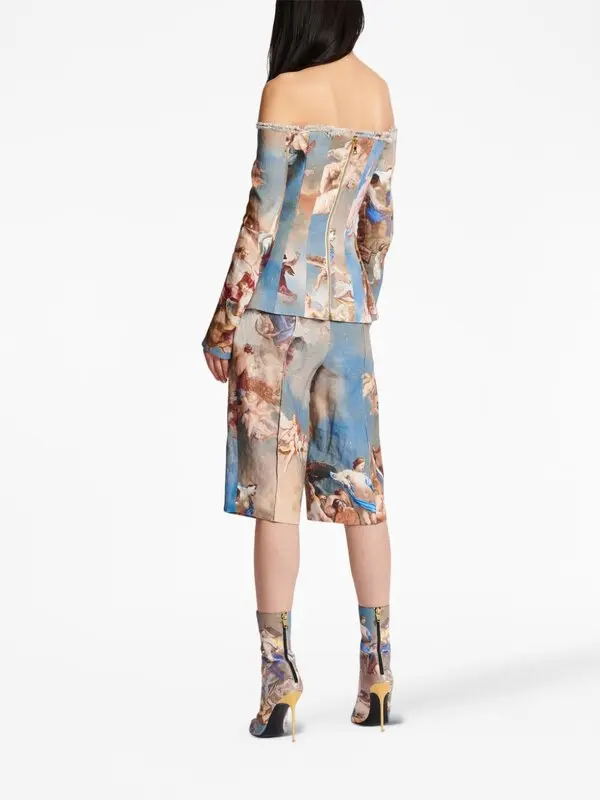 Balmain Sky-print Off-the-shoulder Jacket
