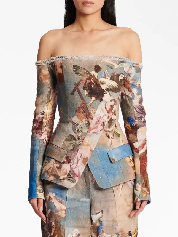 Balmain Sky-print Off-the-shoulder Jacket