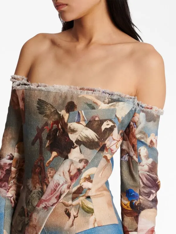 Balmain Sky-print Off-the-shoulder Jacket