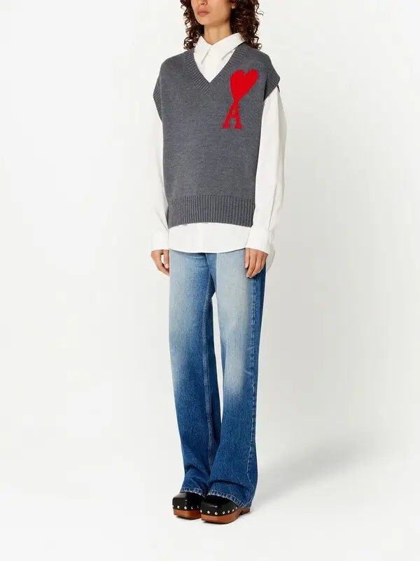 Ami Logo-intarsia Knit Vest
