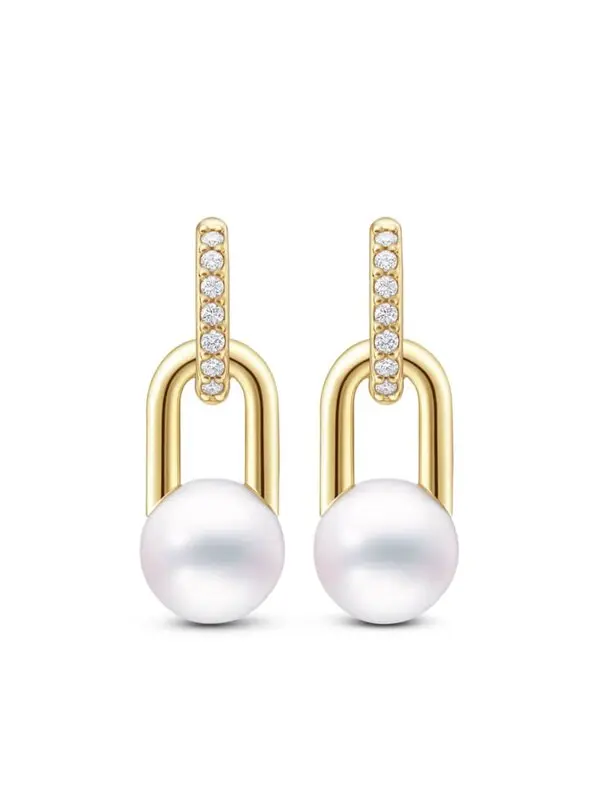 TASAKI 18kt Yellow Fine Link Pearl Drop Earrings - Gold
