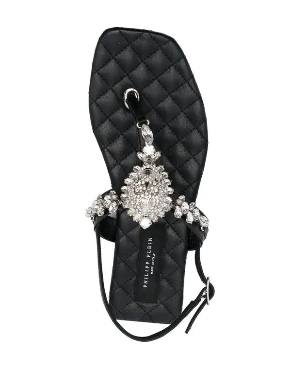 Philipp Plein Crystal-skull Leather Sandals - Black