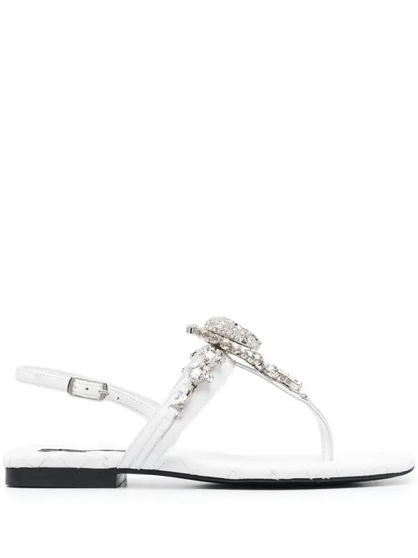 Philipp Plein Crystal Skull Flat Sandals - White