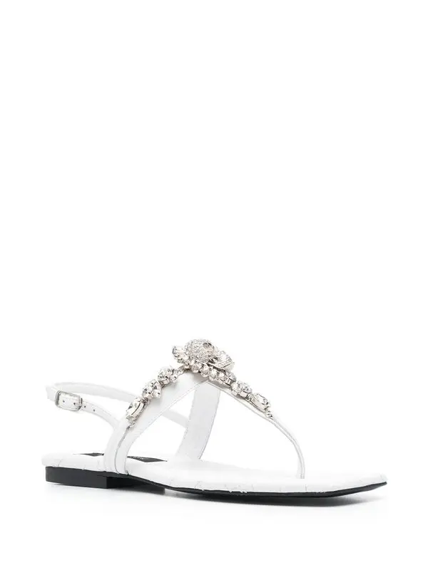 Philipp Plein Crystal Skull Flat Sandals - White