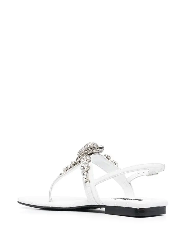 Philipp Plein Crystal Skull Flat Sandals - White