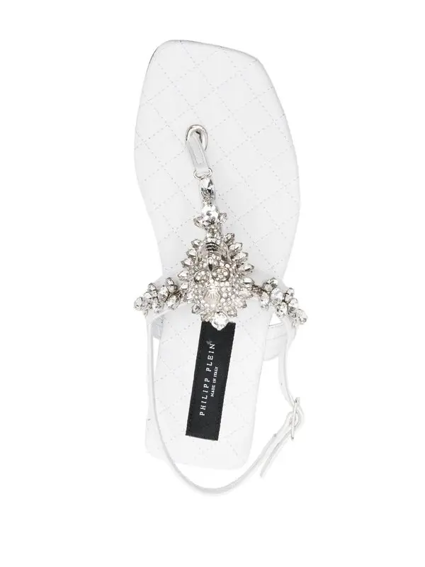 Philipp Plein Crystal Skull Flat Sandals - White
