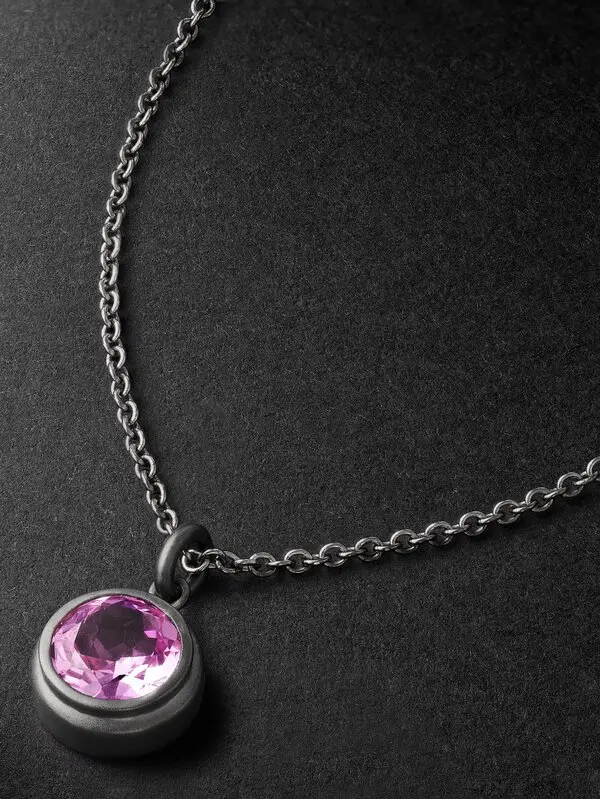 42 SUNS Blackened Gold And Sapphire Pendant Necklace