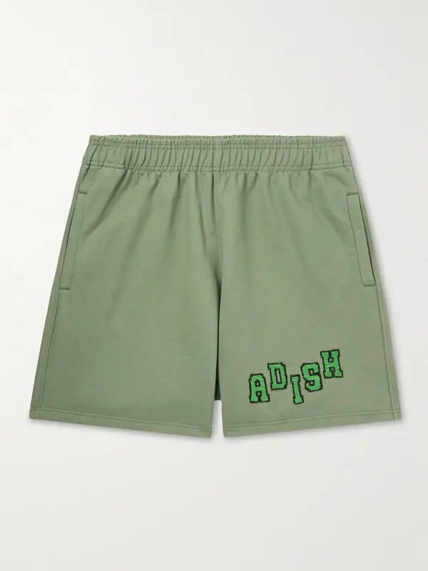 ADISH Tatreez Wide-leg Logo-embroidered Cotton-jersey Shorts