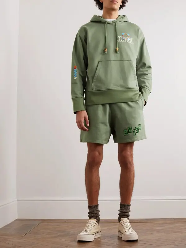 ADISH Tatreez Wide-leg Logo-embroidered Cotton-jersey Shorts