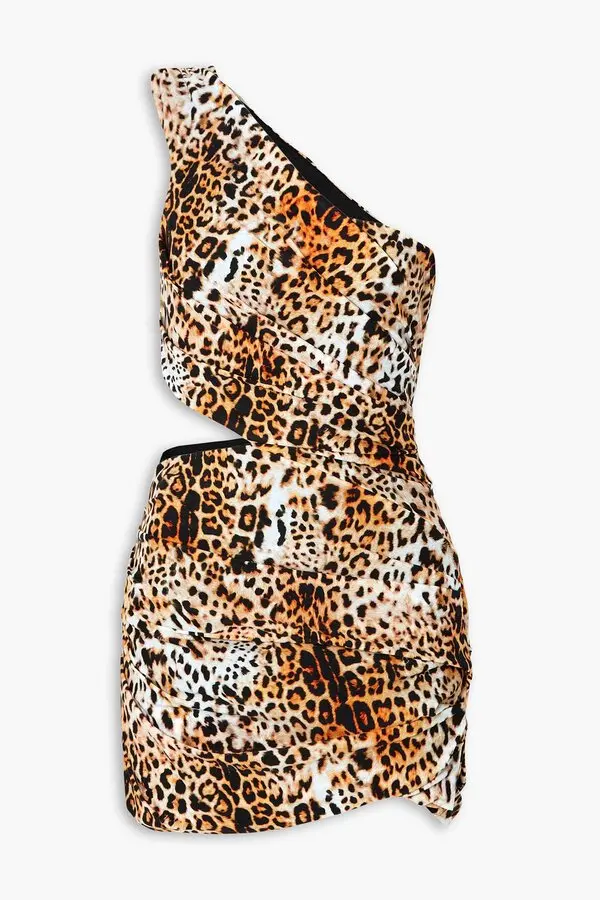 Halpern One-Shoulder Leopard-Print Mini Dress In Animal Print - 85% Off |  Editorialist