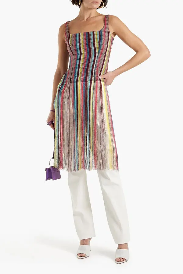 KENNETH IZE Fringed Striped Woven Top