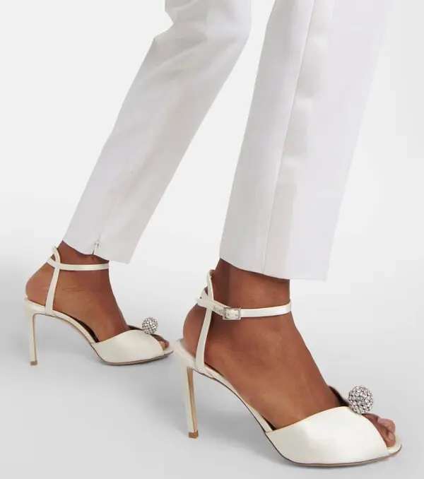 JIMMY CHOO Sacora 85 Embellished Satin Sandals - White