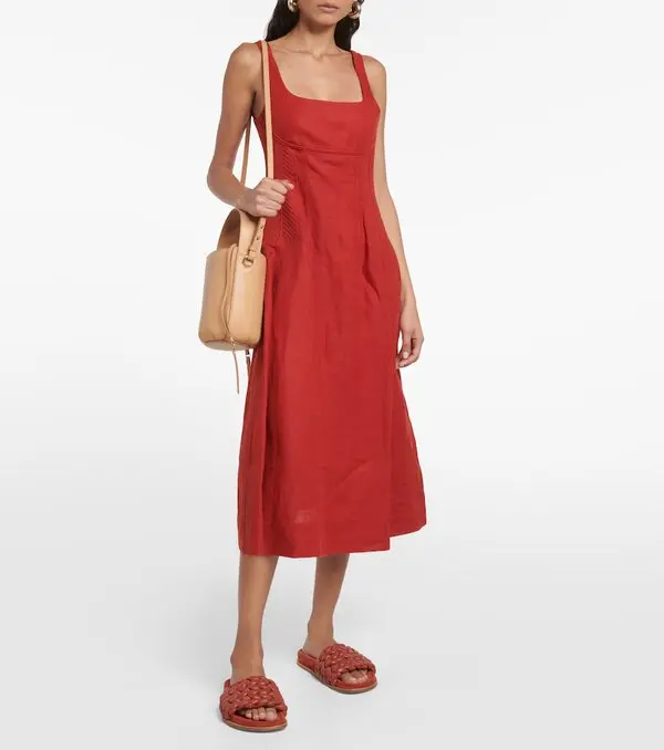 Chlo Linen Midi Dress In Red - 30% Off | Editorialist