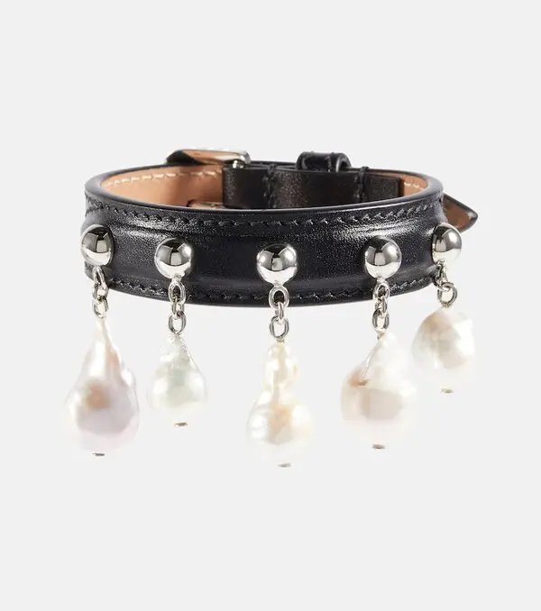 Alaïa Mother-of-pearl Leather Bracelet - Black